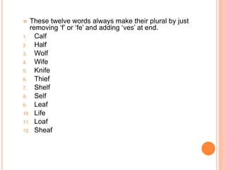 Rules for changing singular nouns into plural nouns | PPTX