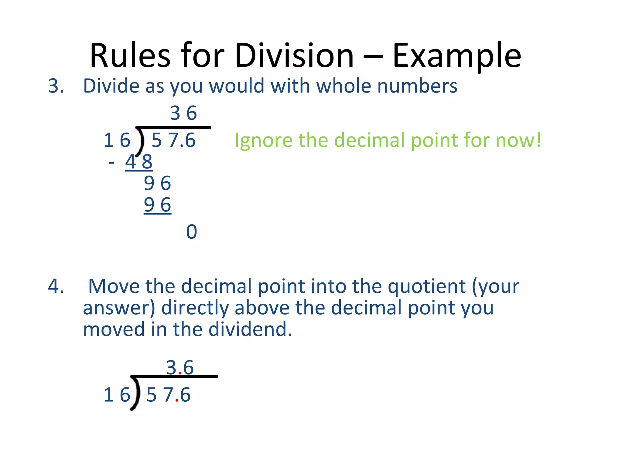 Rules for decimals | PPT