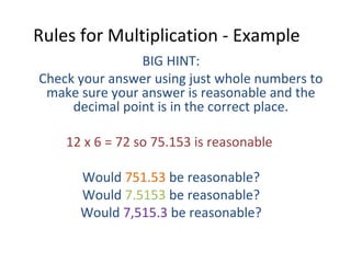Rules for decimals | PPT