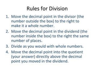 Rules for decimals | PPT