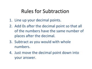 Rules for decimals | PPT