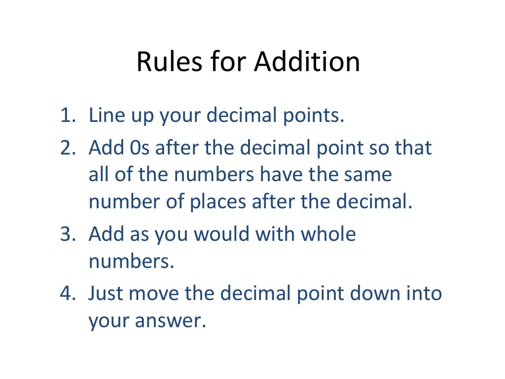 Rules For Decimals Rules For Decimals