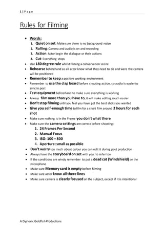 Short Film Shooting Pack | PDF