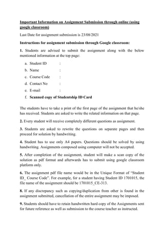 Rules for submission of assignment | PDF | Homework and Study | Education