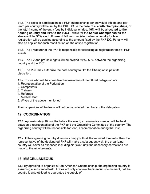 Rules for the organization of PKF championships | PDF