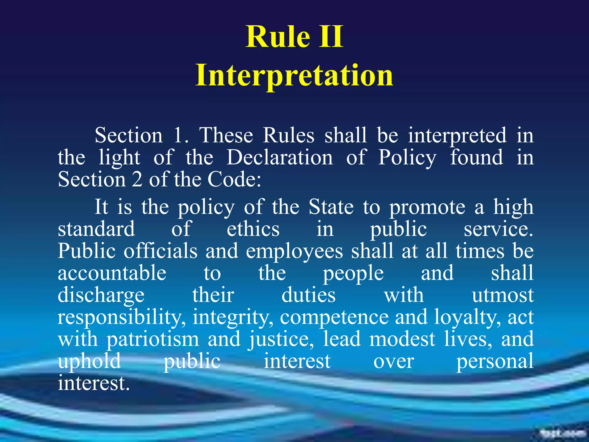 Rules Implementing the Code of Conduct and Ethical Standards for public ...