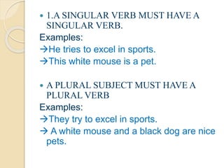 Rules in subject verb agreement | PPT
