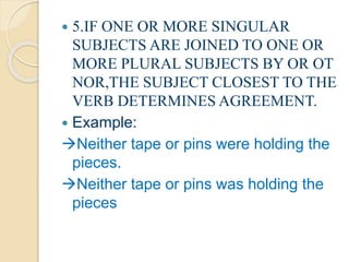 Rules in subject verb agreement | PPT