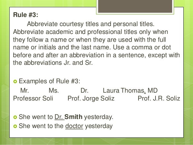 Rules of abbreviations