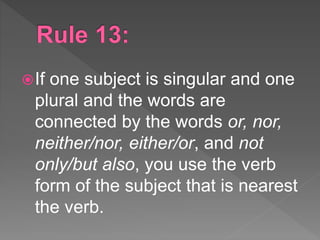 Rules of subject verb agreement ppt | PPTX