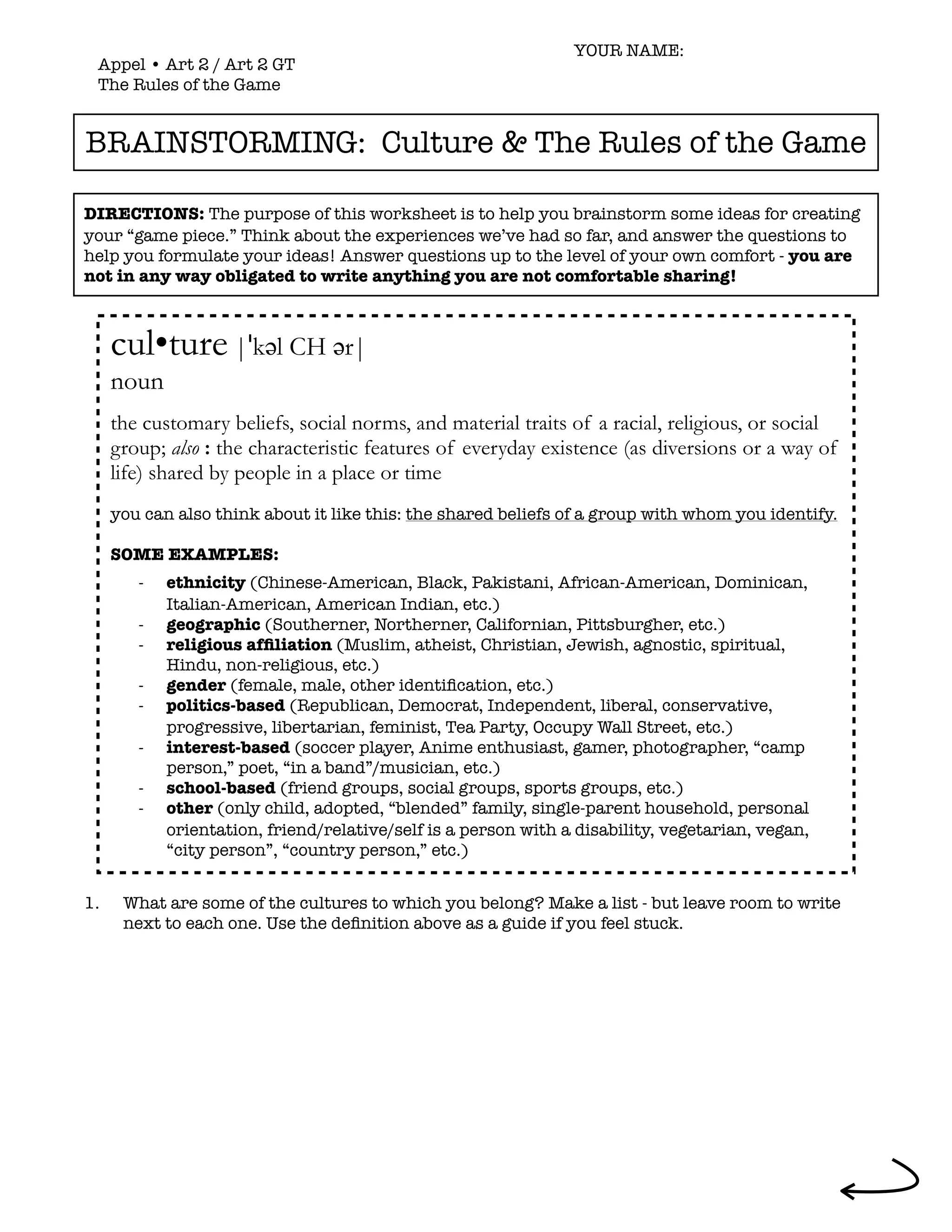 Rules of the game worksheet brainstorm | PDF