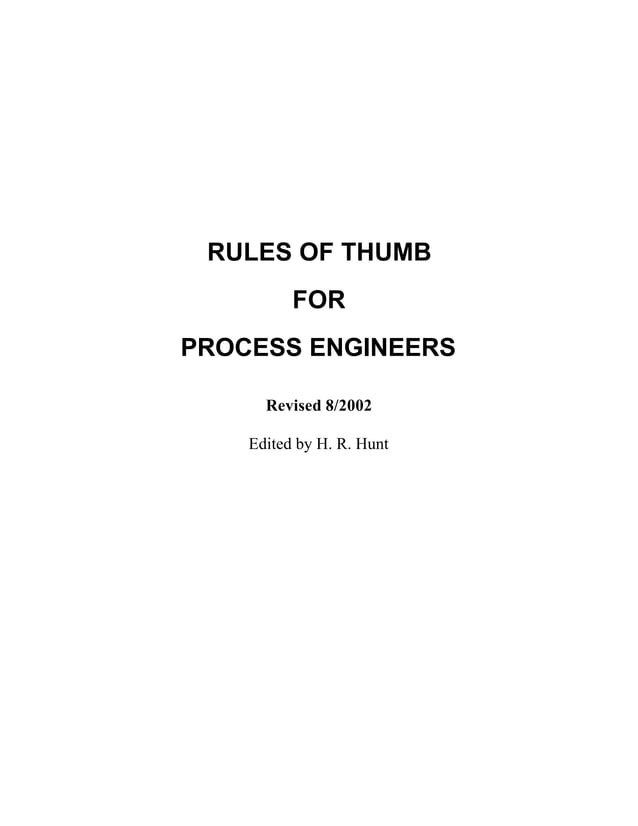 Rules of thumb for process engineer | PDF