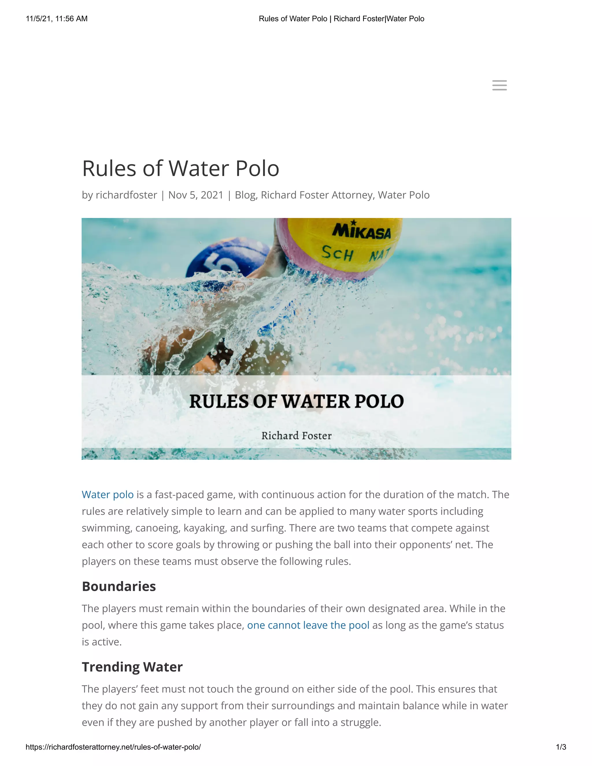 Rules of Water Polo | PDF | Water Polo | Sports