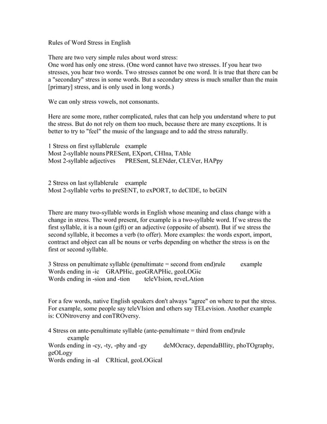 Rules of word stress in english | PDF