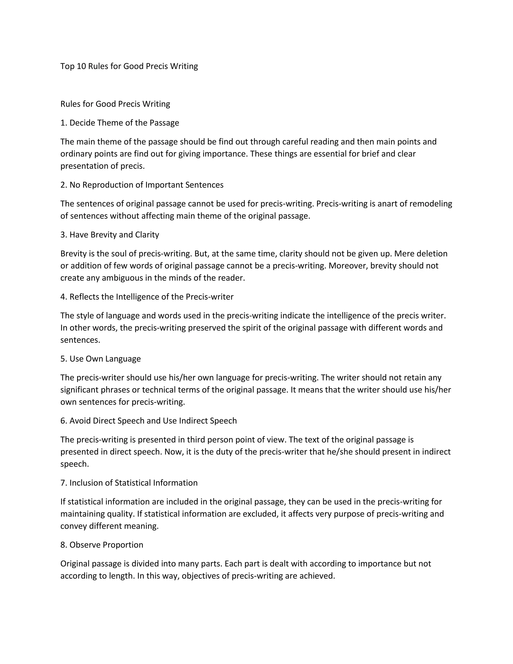 Important Top 10 Rules for Good Precis Writing | PDF
