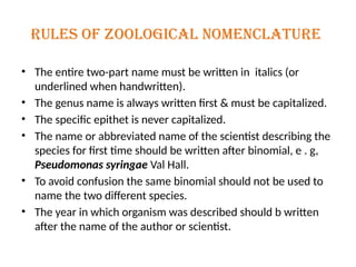 Rules of zoological Nomenclature Taxonomy.pptx