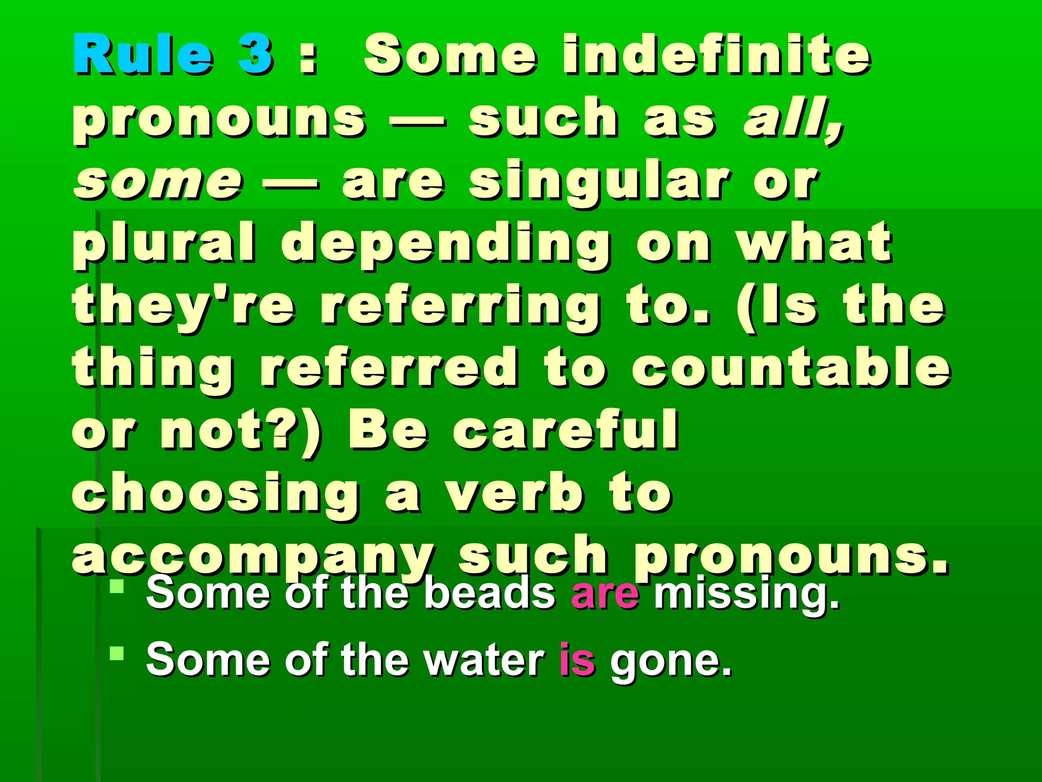Rules for subject verb agreement | PPT