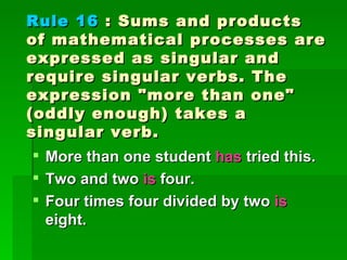 Rules on subject verb agreement | PPT