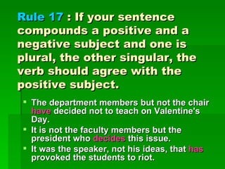 Rules on subject verb agreement | PPT
