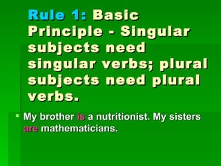 Rules on subject verb agreement | PPT