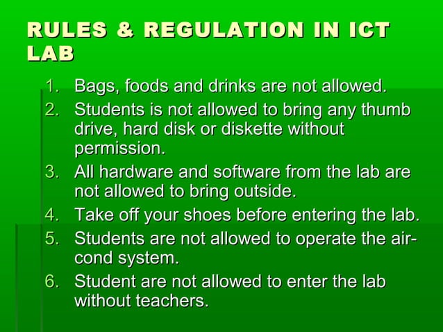Rules & regulation in ict lab | PPT