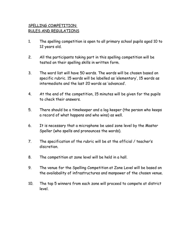 Rules spelling competition | PDF