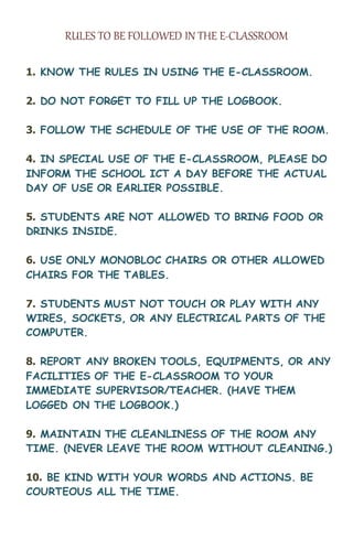 Rules to be followed in the e-classroom | PDF