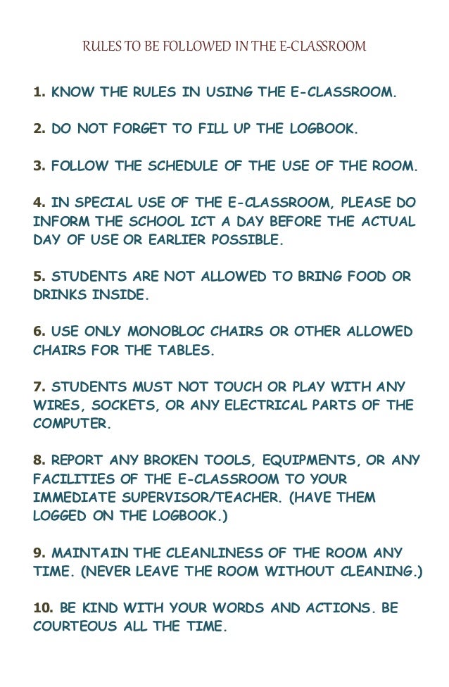 Rules To Be Followed In The E classroom Rules To Be Followed In The E classroom