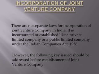 Rules to follow to set up a Joint Venture with an Indian company | PPTX