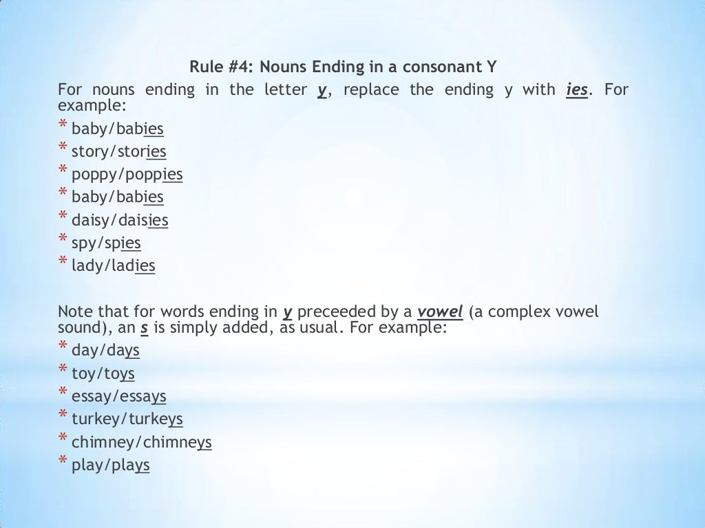 Rules to form plural nouns