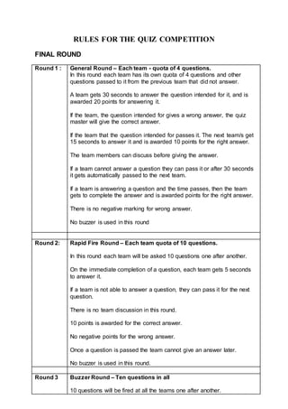 Rulies for quiz competition | DOCX