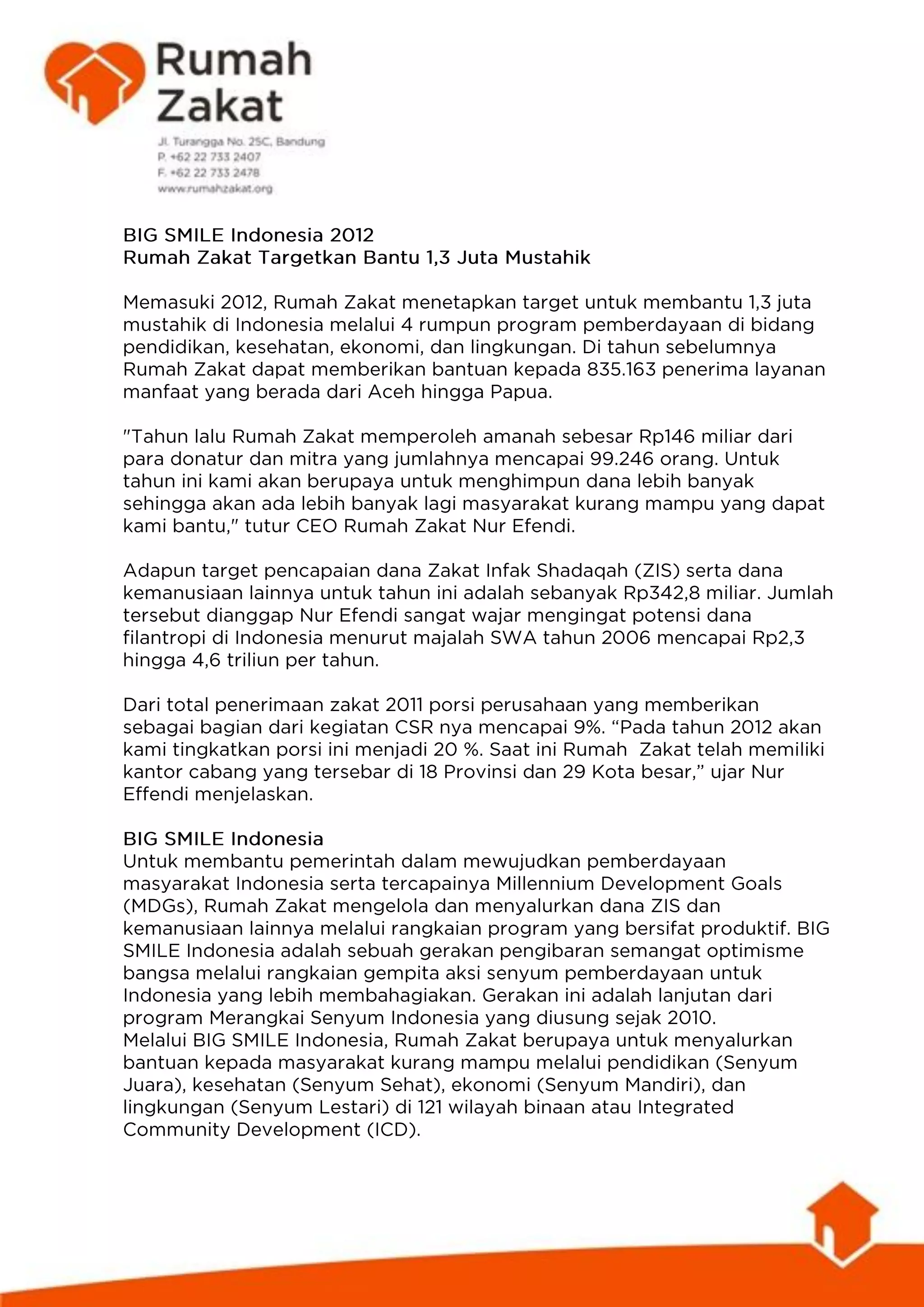 Rumah zakat targetkan bantu 1,3 juta mustahik | PDF