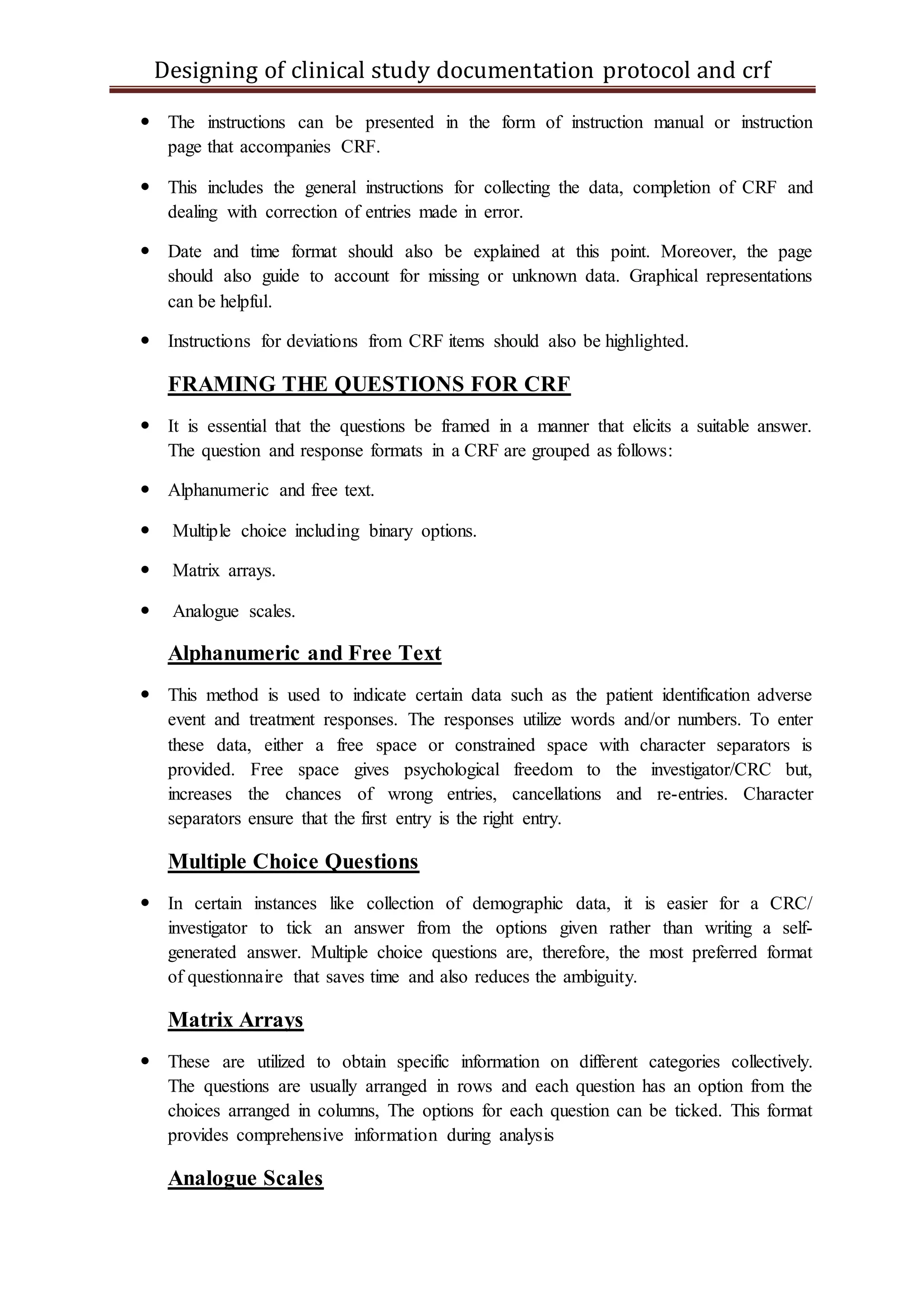 Designing of clinical study documentation -protocol and crf | DOCX