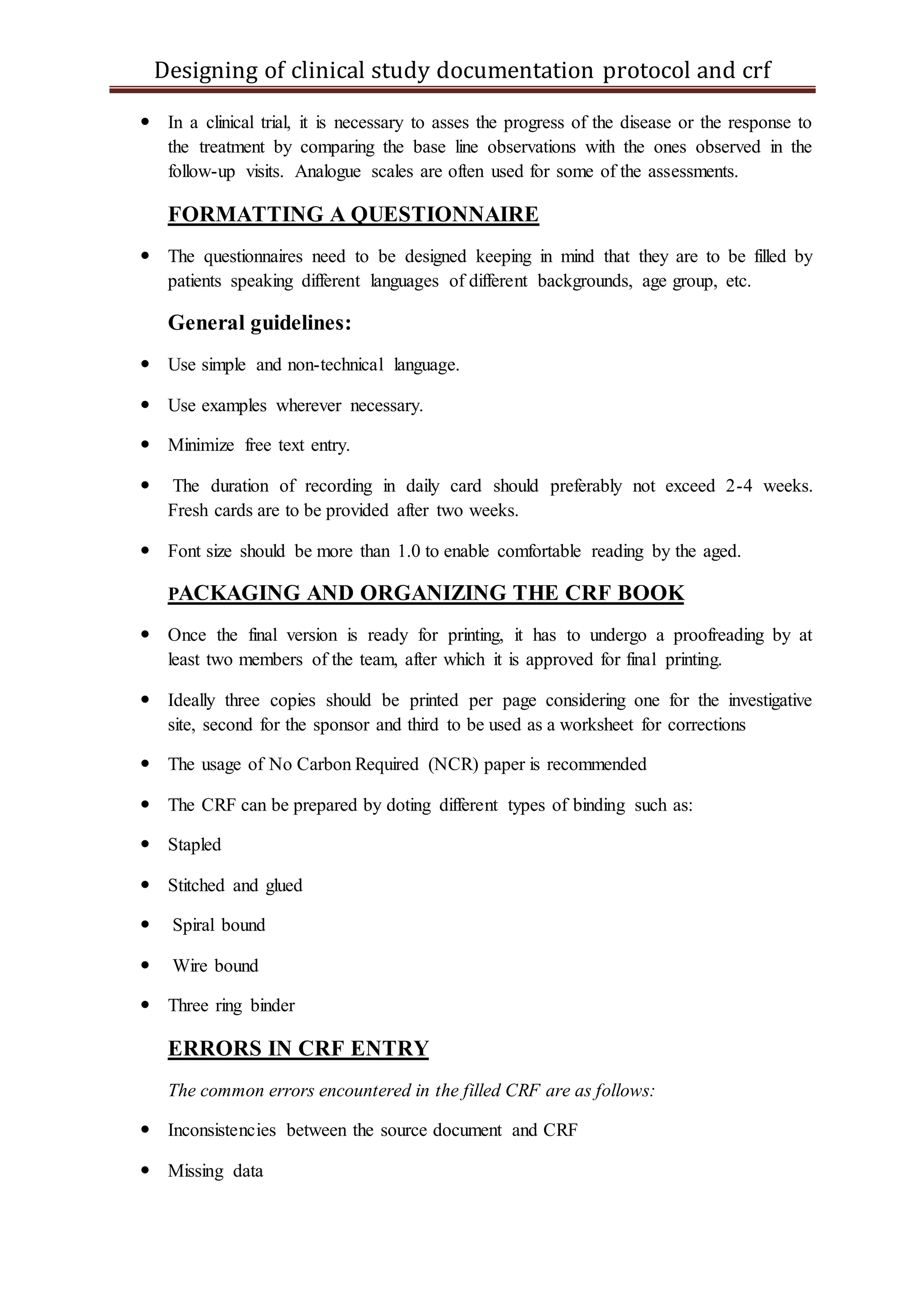 Designing of clinical study documentation -protocol and crf | DOCX