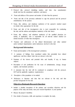 Designing of clinical study documentation -protocol and crf | DOCX