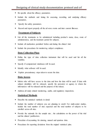 Designing of clinical study documentation -protocol and crf | DOCX