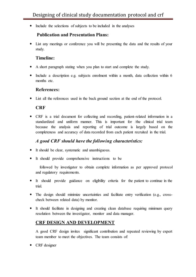 Designing of clinical study documentation -protocol and crf | DOCX