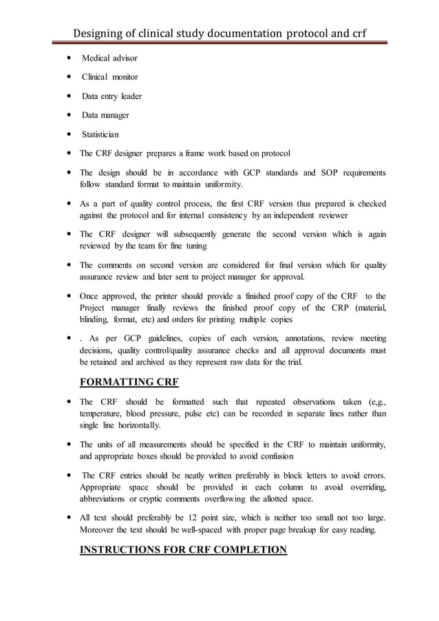 Designing of clinical study documentation -protocol and crf | DOCX