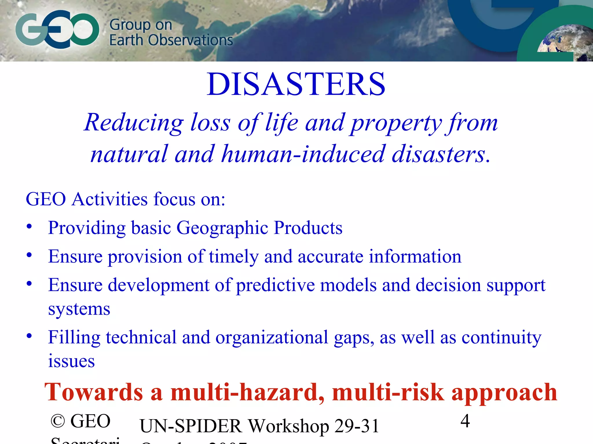 GEO activities on Disaster Risk Reduction and GEO Web Portal | PPT