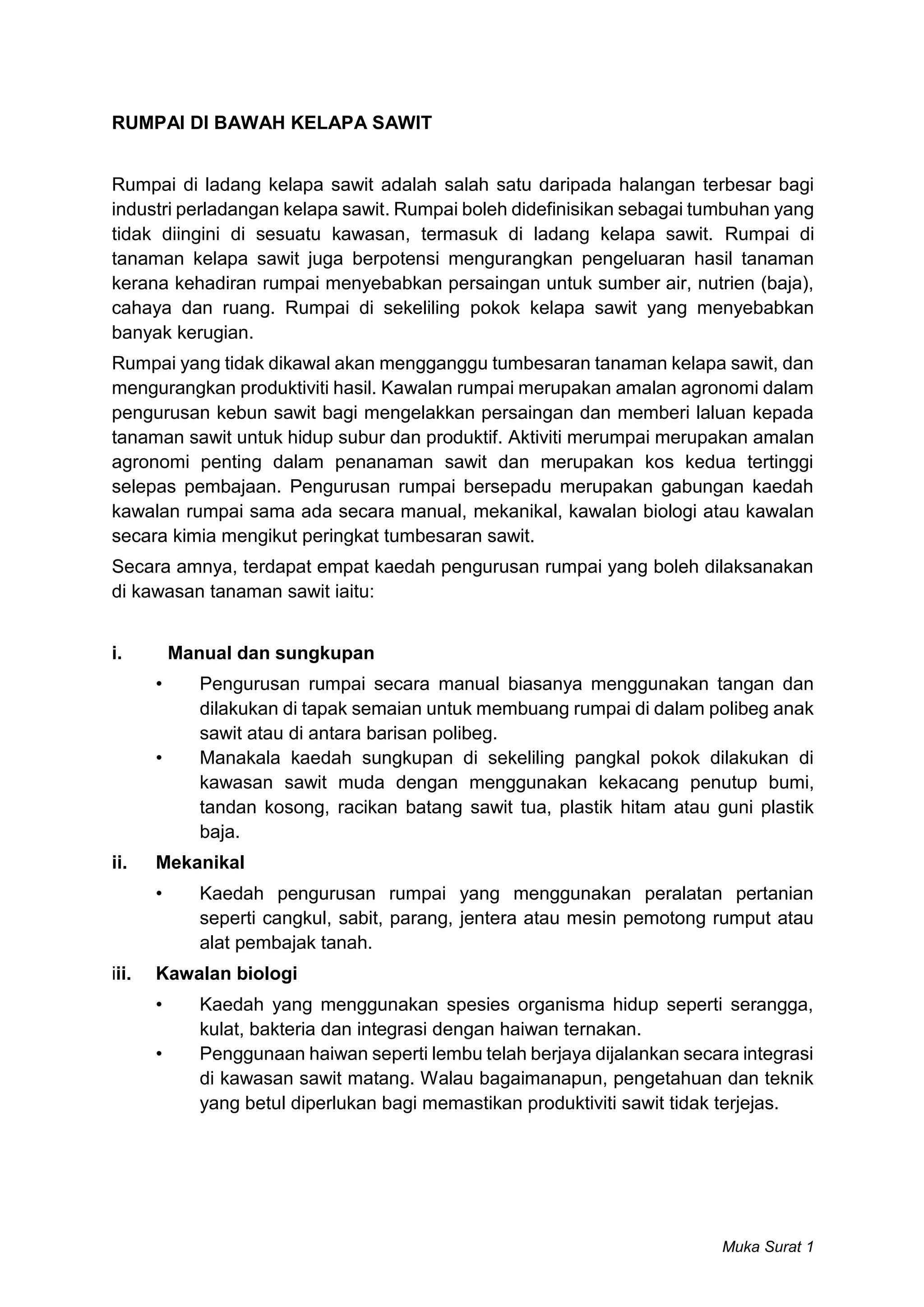 Rumpai di Bawah Kelapa Sawit | PDF