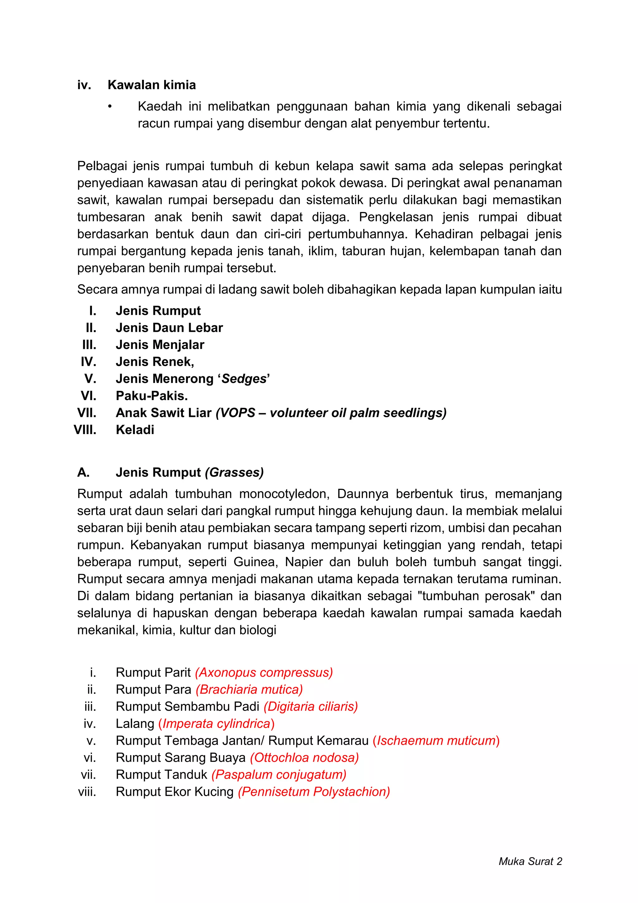 Rumpai di Bawah Kelapa Sawit | PDF