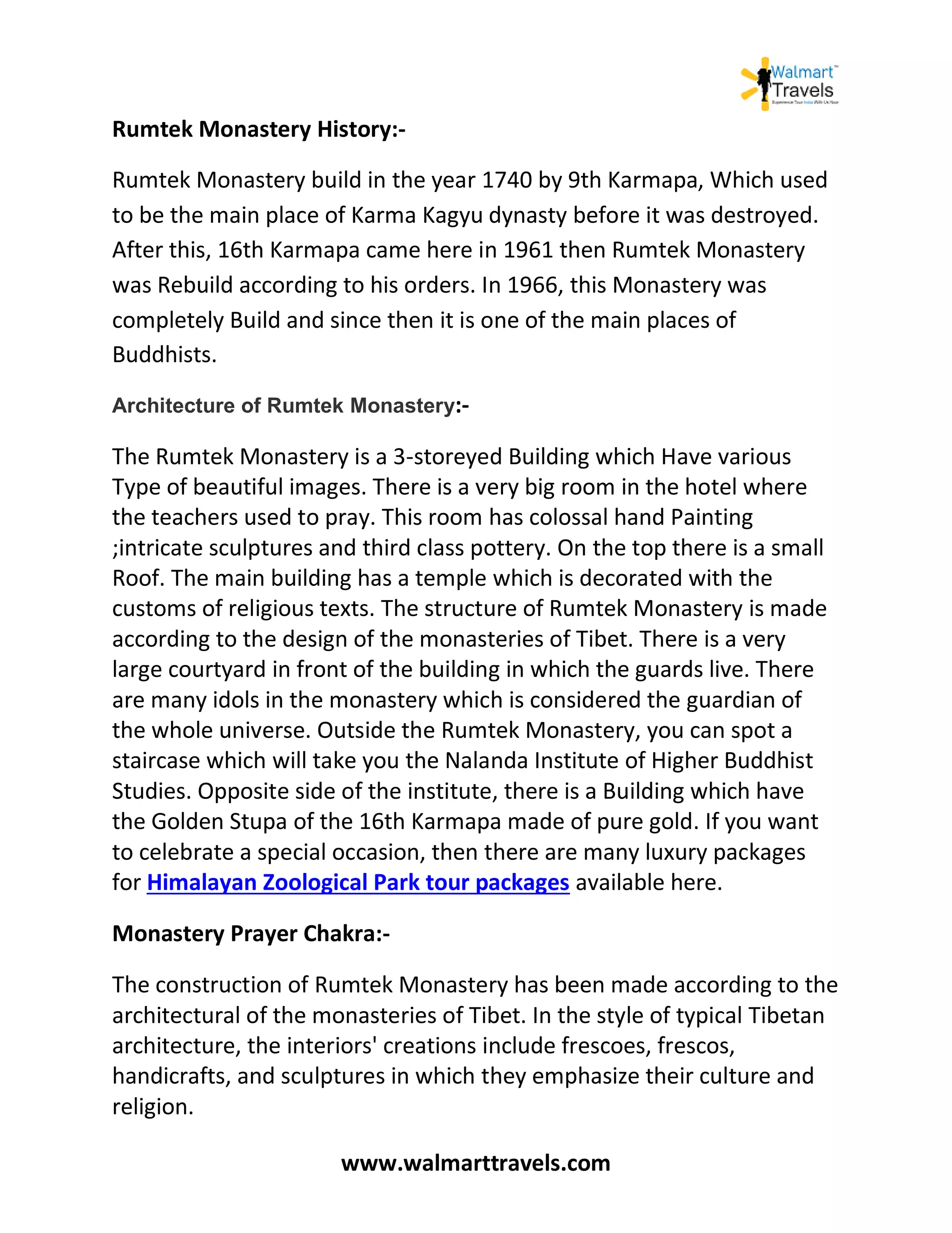 Rumtek Monastery Attraction For Tourist | PDF