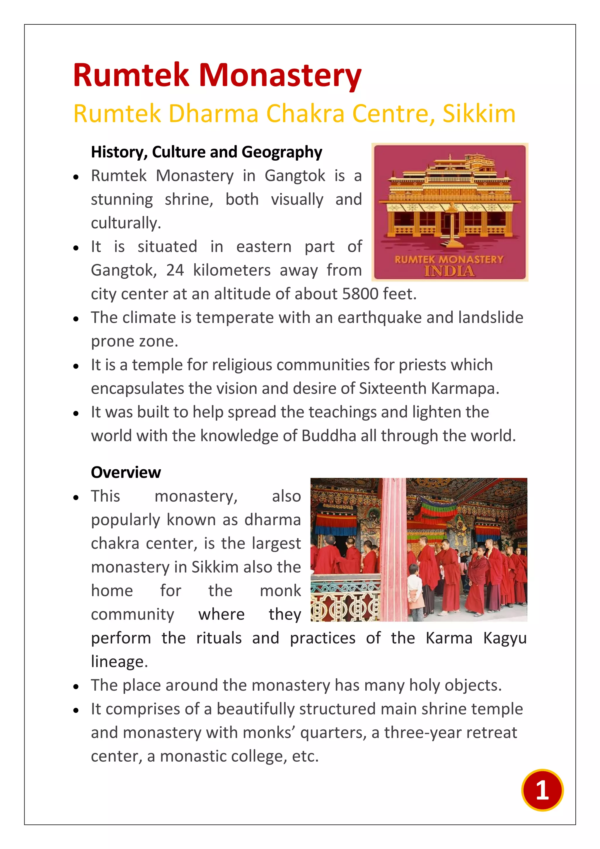 Rumtek Monastery Architecture | PDF