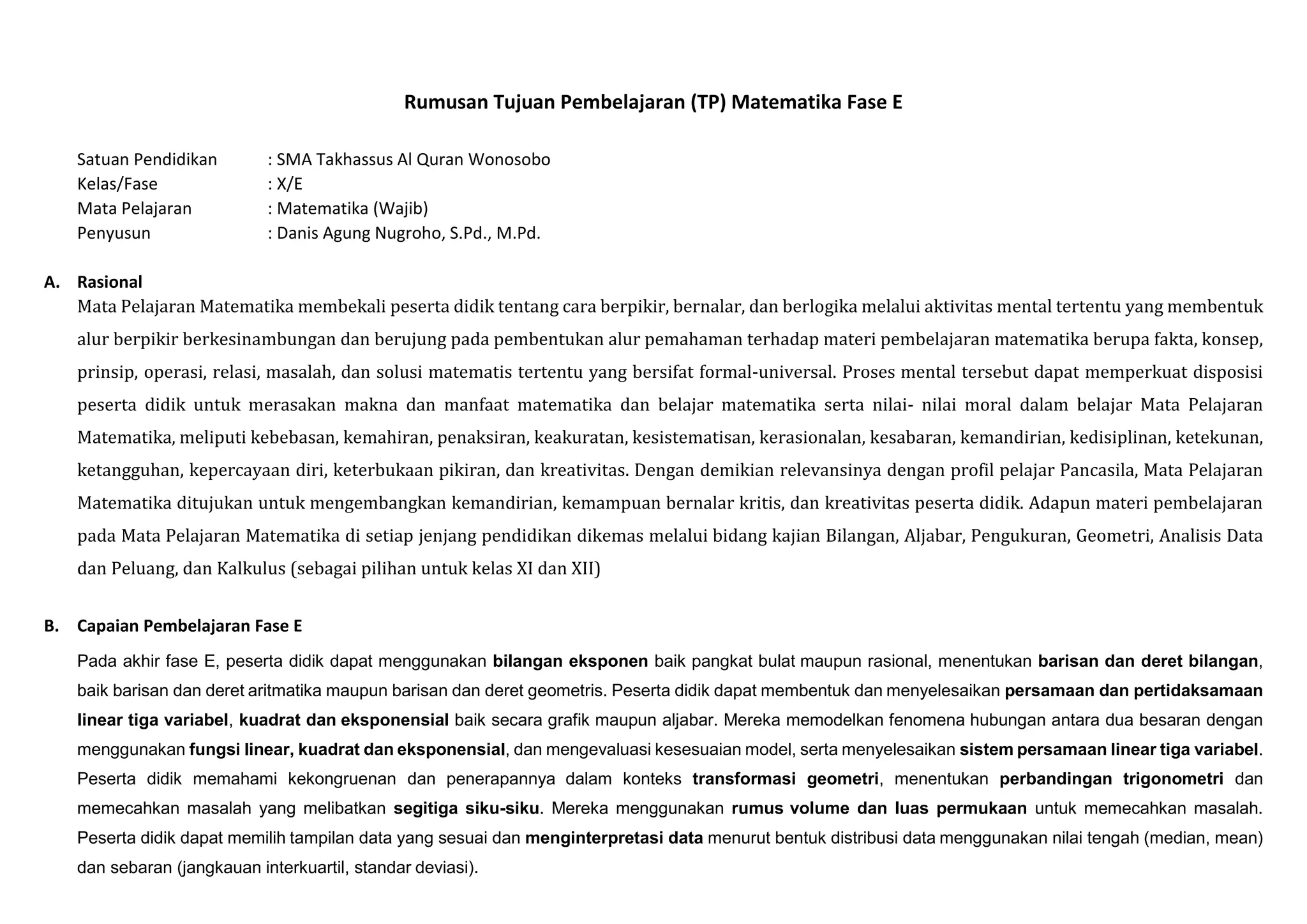 Rumusan Tujuan Pembelajaran Matematika Fase E Danis.docx