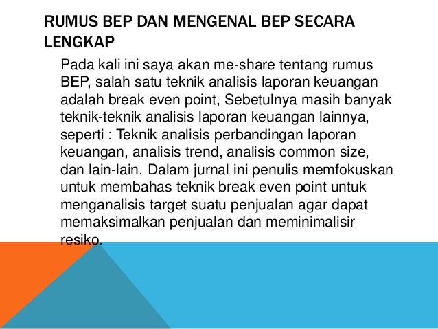Rumus BEP dan Mengenal BEP Secara Lengkap