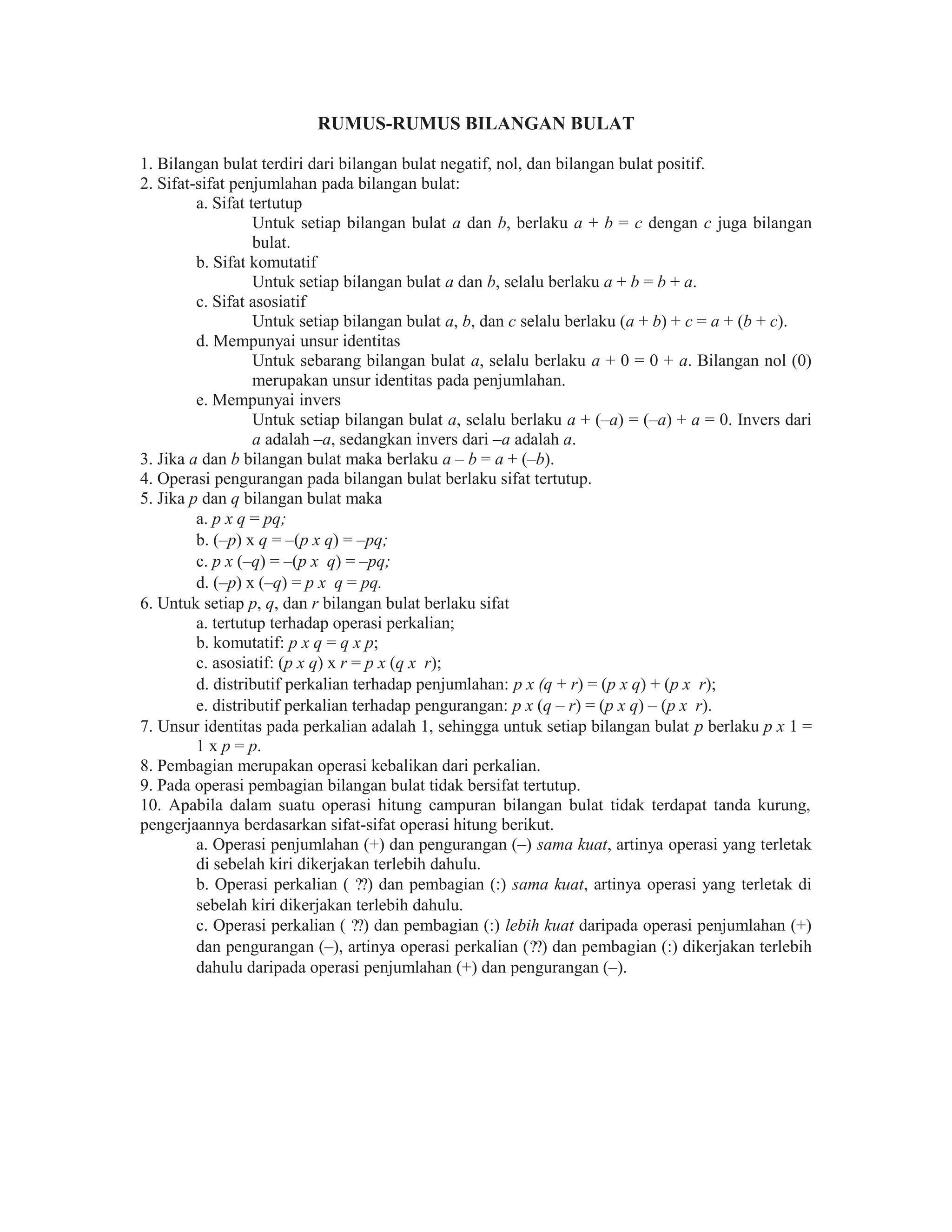 rumus bilangan bulat | DOC