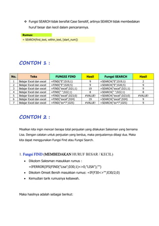 Rumus FIND & SEARCH pada EXCEL | PDF