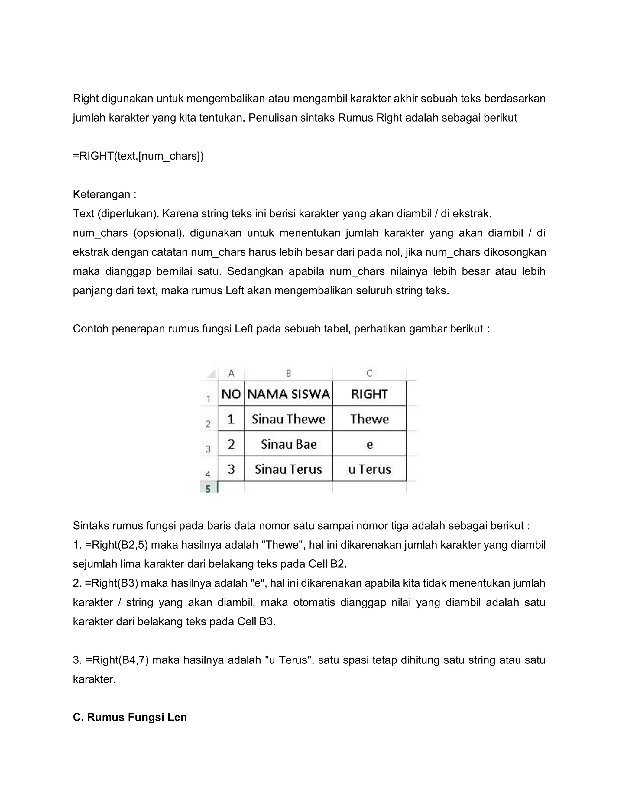 Rumus fungsi left, right, len dan cara menggunakannya di excel | PDF