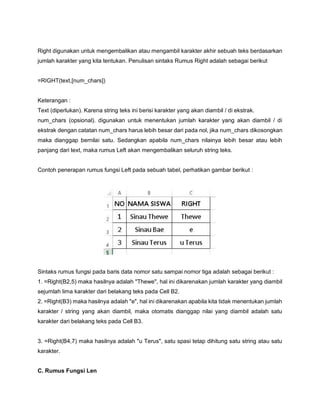 Rumus fungsi left, right, len dan cara menggunakannya di excel | PDF