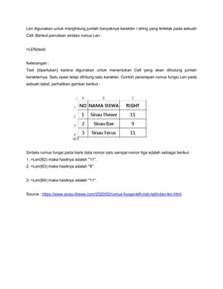 Rumus fungsi left, right, len dan cara menggunakannya di excel | PDF